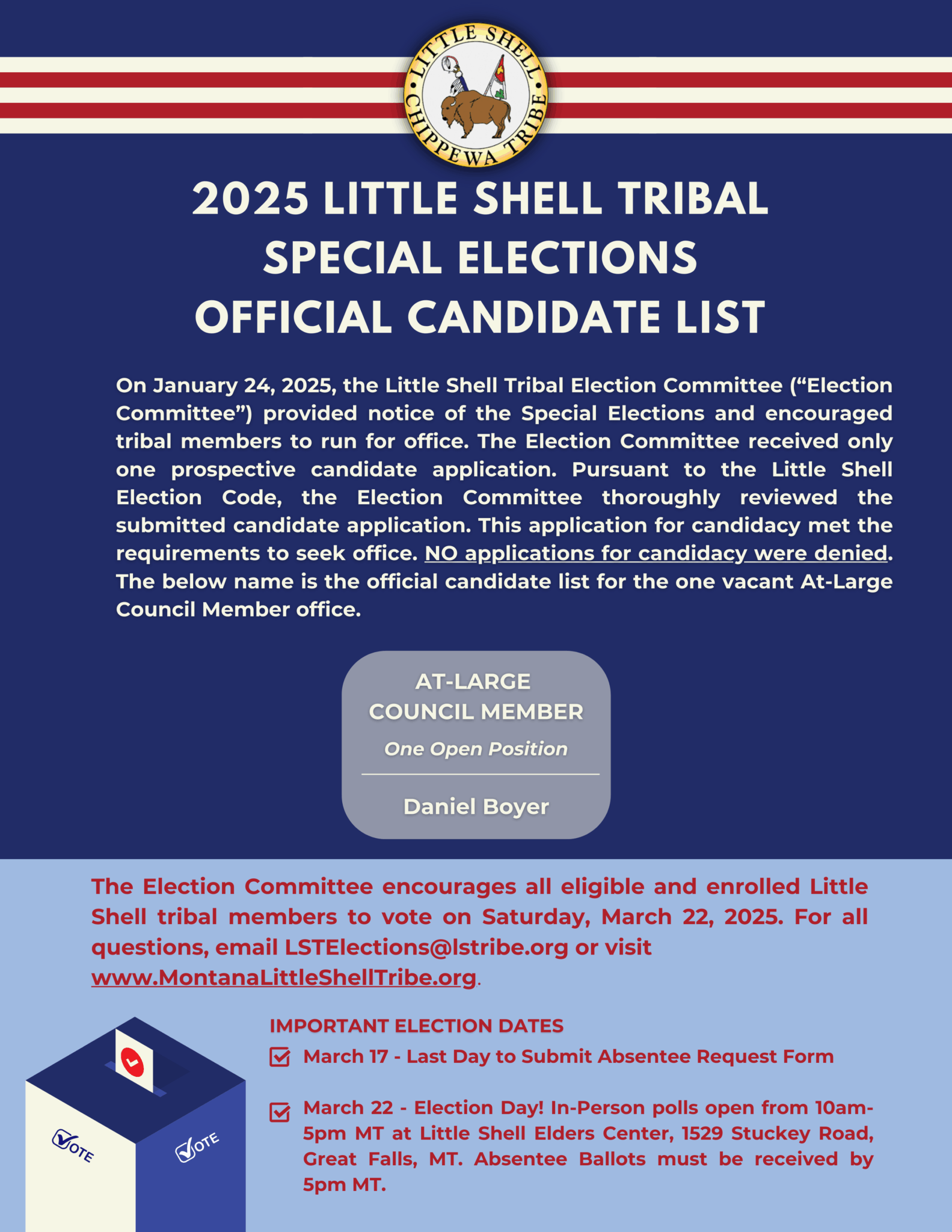 TRIBAL ELECTIONS – Montana Little Shell Chippewa Tribe